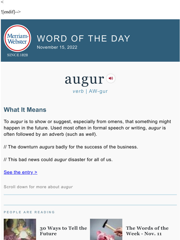 Merriam-Webster: Augur - plus, 30 Ways to Tell the Future | Milled