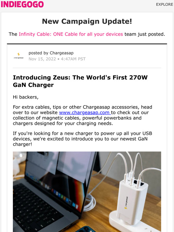 Indiegogo: 📢 Update #26 from Infinity Cable: ONE Cable for all your ...