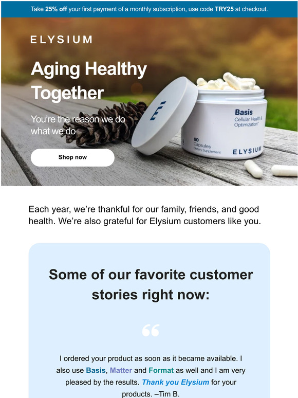 Elysium Health: What are we thankful for? Our loyal customers. | Milled