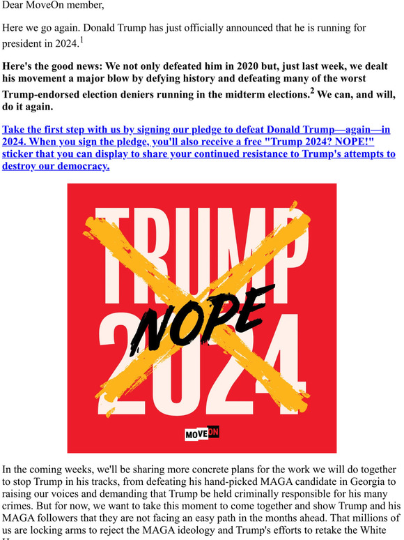 MoveOn: Sign the pledge to defeat Donald Trump | Milled