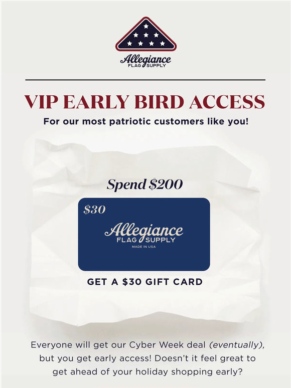 Allegiance Flag Supply: Just For You: VIP Early Bird Special | Milled