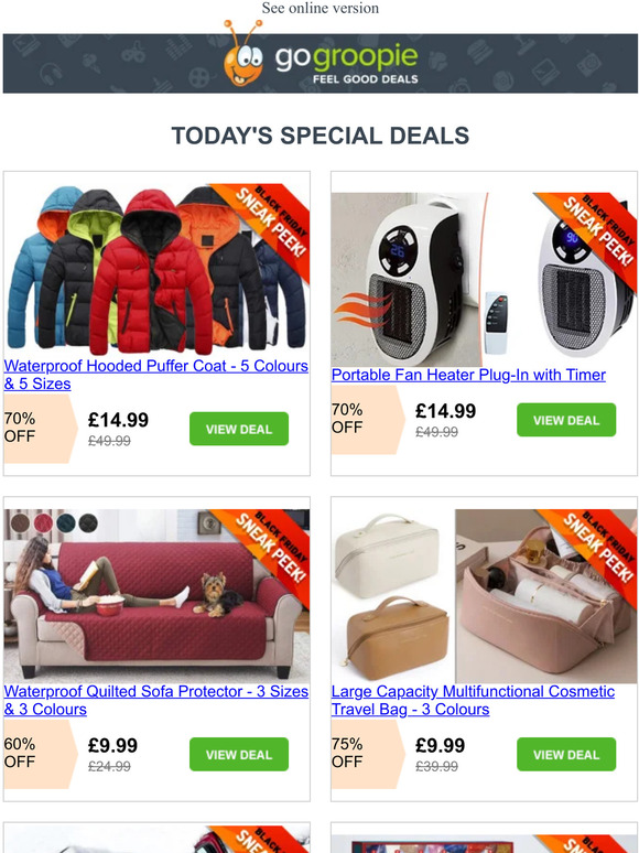 Go Groopie: Hooded Waterproof Coat ONLY £14.99 | Plug-In Heater + Timer ...