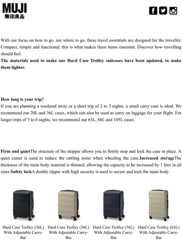 MUJI: Travel with MUJI - Hard Case Trolleys | Milled