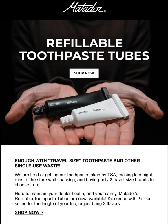 Matador: NEW PRODUCT DROP! Refillable Toothpaste Tubes! | Milled