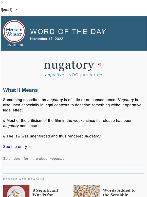 Merriam-Webster: Nugatory - plus, 8 Significant Words for ...