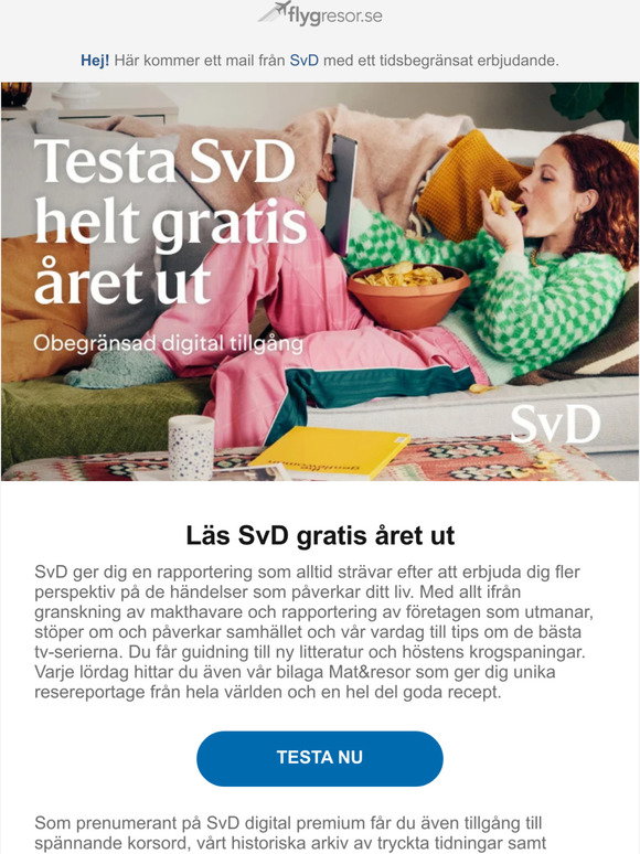 Flygresor: Läs SvD gratis året ut | Milled