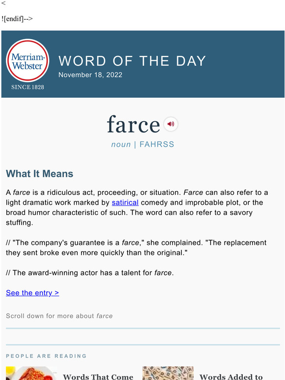 Merriam-Webster: Farce - plus, Words That Come From the Dinner Table ...
