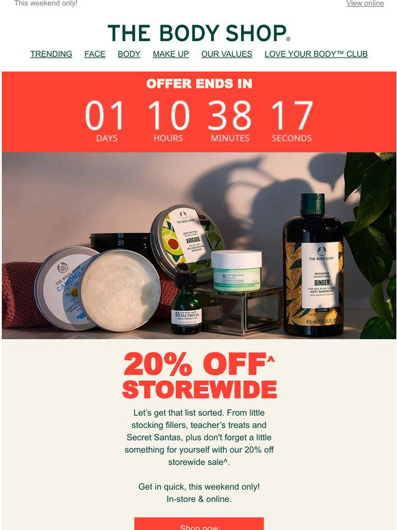 The Body Shop: Your 20% discount^ is here. | Milled