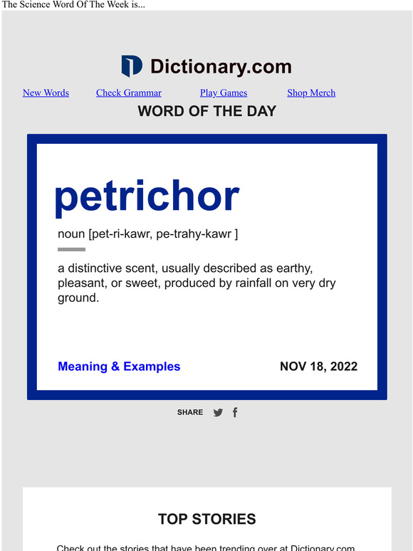 Dictionary.com: petrichor | Science Word Of The Week | Milled