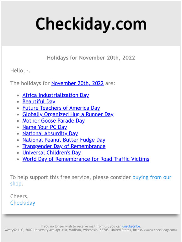 Checkiday: Holidays for November 20th, 2022! 📅🎉 | Milled