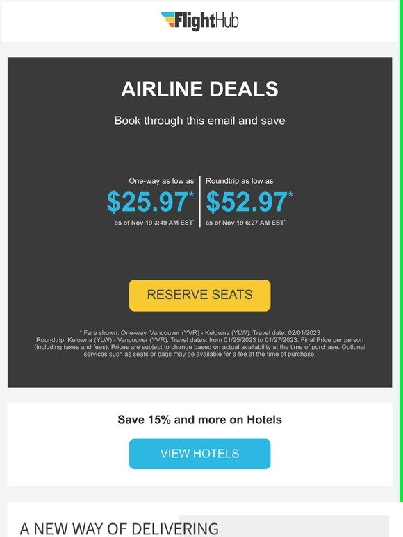 FlightHub: Major Airline Deals: Fly from $25.97 | Milled