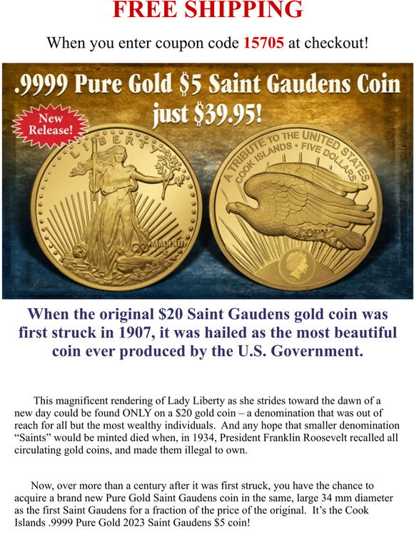 National Collector's Mint: Free Shipping! ★ NEW RELEASE: .9999 Pure Gold 2023 $5 Saint Gaudens ...
