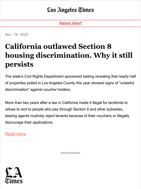 Los Angeles Times California Outlawed Section 8 Housing Discrimination