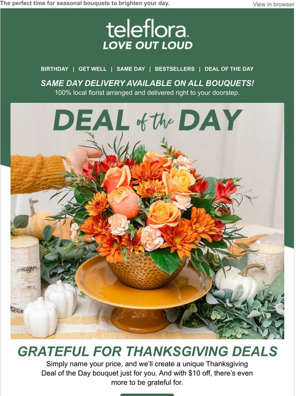 Teleflora: Savings to be Grateful For 🦃 Save $10 Now | Milled