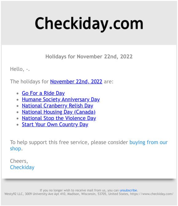 Checkiday: Holidays for November 22nd, 2022! 📅🎉 | Milled