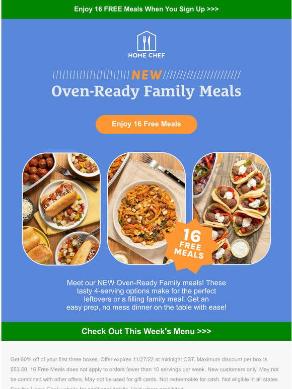 Home Chef: Hi there, we’re thankFULL for our NEW 4-serving Oven-Ready ...