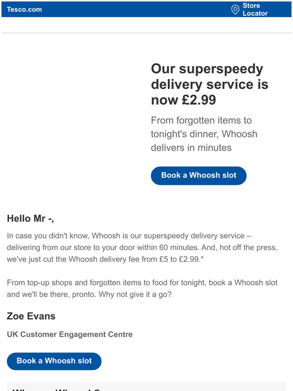 Tesco: Whoosh rapid delivery is now £2.99 | Milled