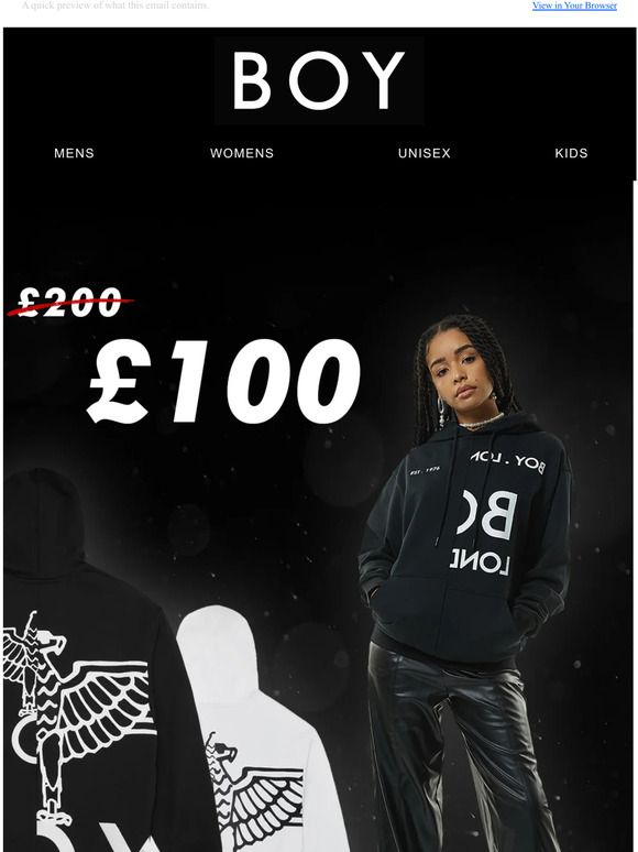 BOY London: £̶2̶0̶0̶ ️ £100 | BOY EAGLE TYPO EMBROIDERY HOOD | Milled