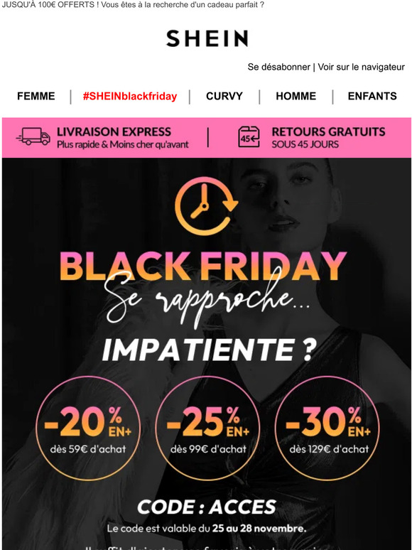 SHEIN: -30% en plus ! Un petit cadeau pour compléter votre check-list de #SHEINblackfriday. | Milled
