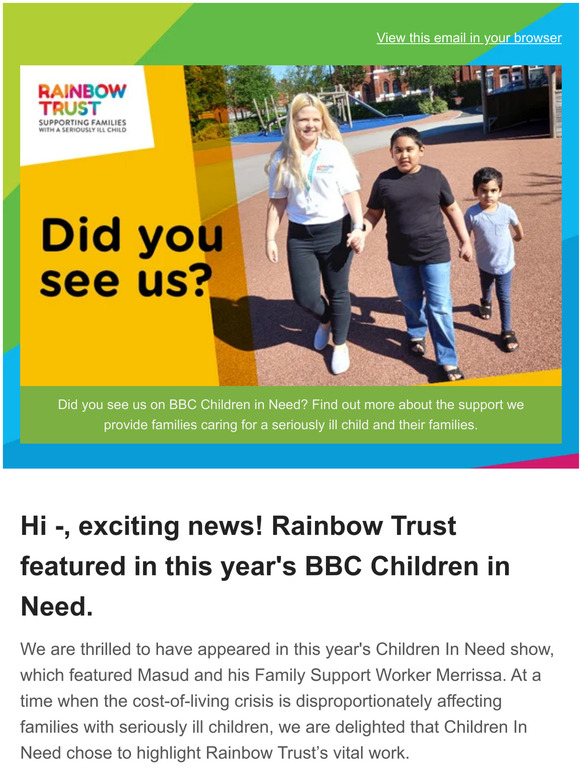 Rainbow Trust: —, Rainbow Trust featured on BBC Children in Need! | Milled