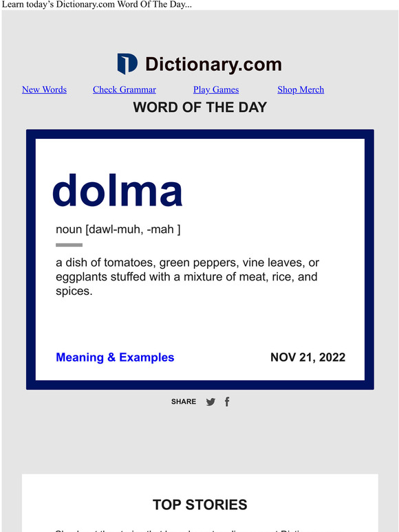 Dictionary.com: dolma | Word of the Day | Milled