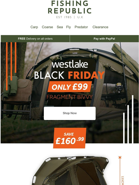 Fishing Republic: Free delivery extended & a bivvy for only £99! | Milled
