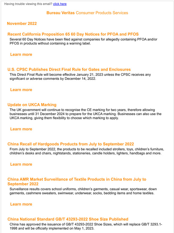 Bureau Veritas: Regulatory Updates: CA PFOS/PFOS, CPSC, UKCA Marking ...