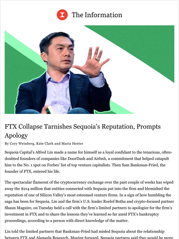 The Information: FTX Collapse Tarnishes Sequoia’s Reputation, Prompts ...