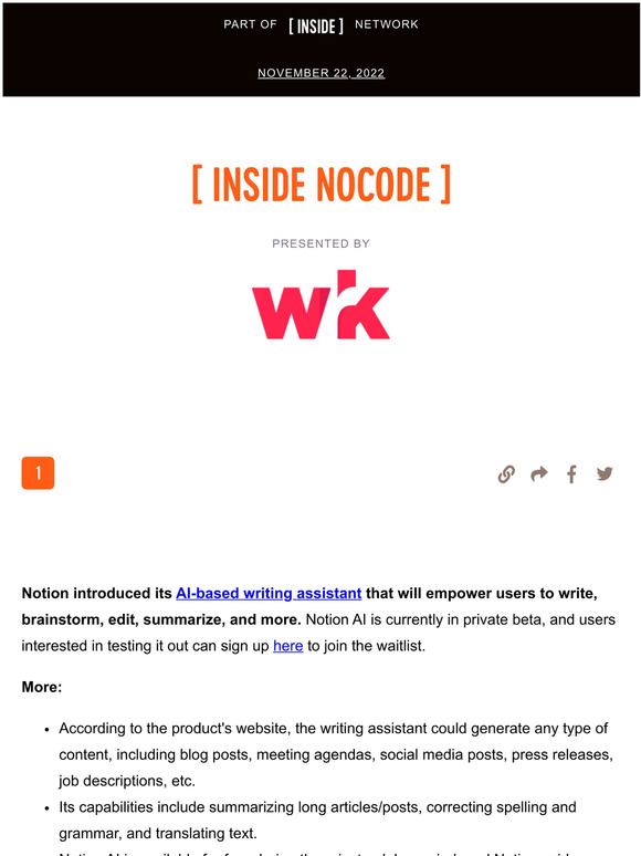 Inside: Notion introduces Notion AI / Bubble launches new component ...