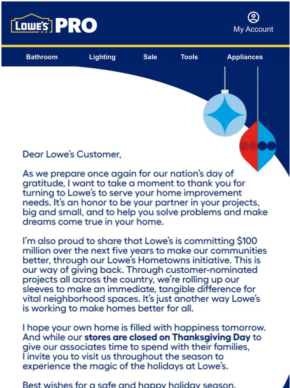 Lowe's: A holiday message from our CEO, Marvin Ellison. | Milled