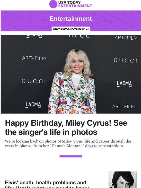 USA TODAY: Entertainment: Happy Birthday, Miley Cyrus! See the singer's ...