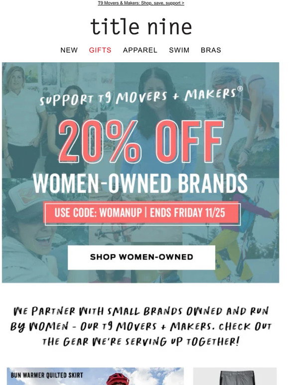 Title Nine: 20% off women-owned brands 💪 | Milled