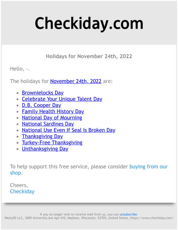 Checkiday: Holidays for November 24th, 2022! 📅🎉 | Milled