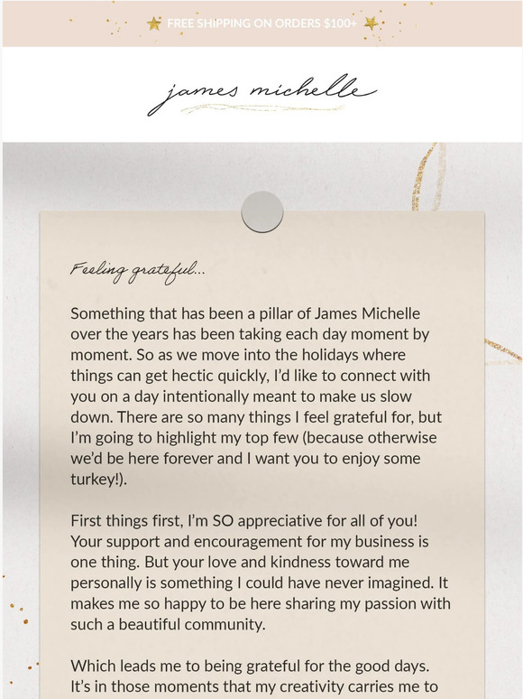 James Michelle Jewelry: A Thanksgiving Letter from Jamie | Milled