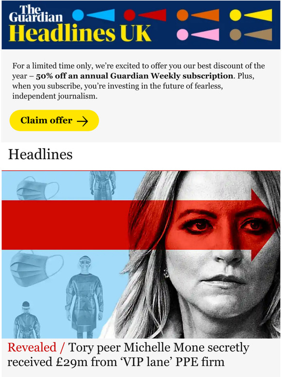 The Guardian: The Guardian Headlines: Revealed: Tory peer Michelle Mone ...