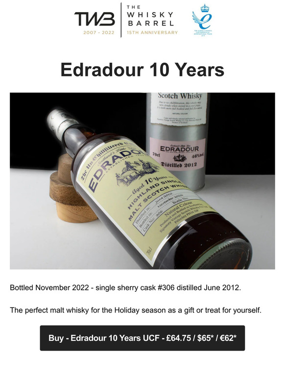 The Whisky Barrel: New Edradour 10 Years Highland single sherry cask 🎁 ...