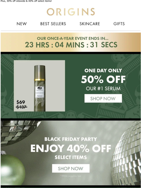 Origins: IT'S BLACK FRIDAY: Free 15 pc Set + 50% OFF Our #1 Serum | Milled