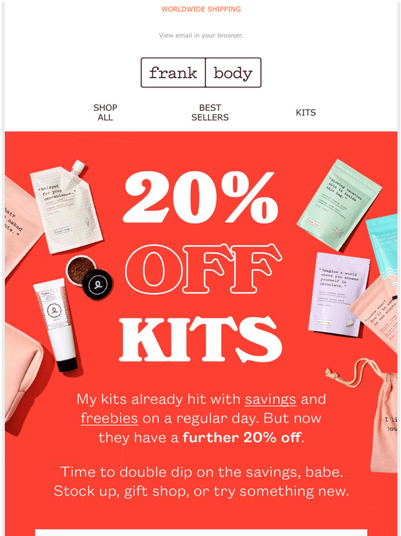 Frank Body: 20% OFF KITS THAT HIT. 😉 | Milled