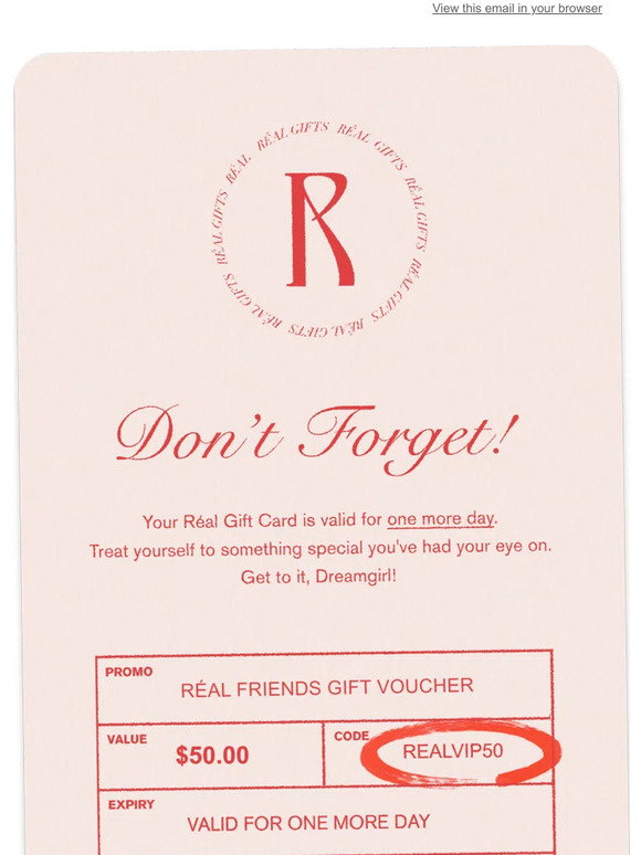 Réalisation: Don't Forget! Your Réal Gift Card 💌 | Milled