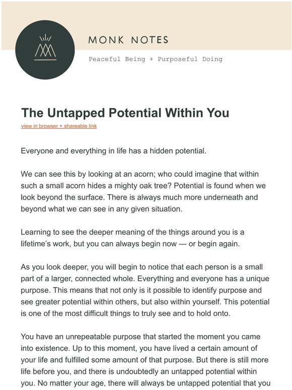 Monk Manual: Monk Notes 24: The Untapped Potential Within You | Milled