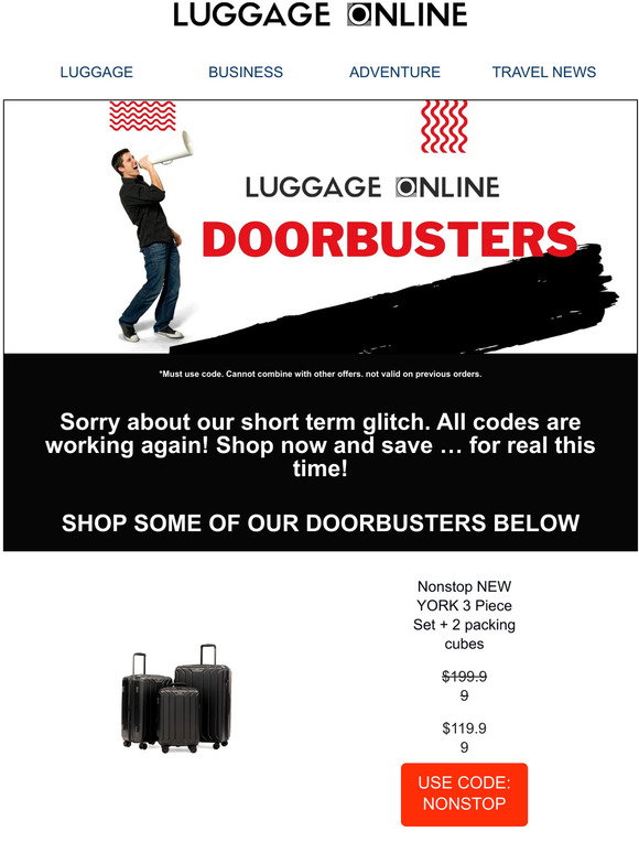 Luggage Online: Sorry, our codes are working now! | Milled