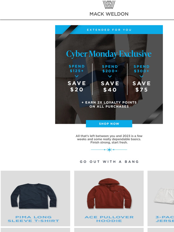 Mack Weldon: Extended just for you! Up to $75 off the whole site. | Milled