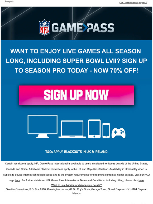 NFL Gamepass: LIMITED TIME OFFER - 70% off Season Pro! | Milled