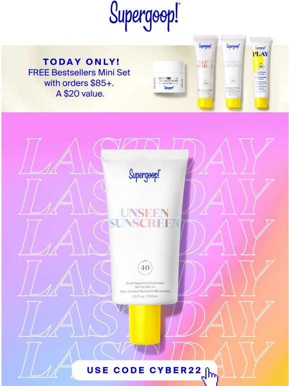 Supergoop: Final day! 20% off + free mini set | Milled