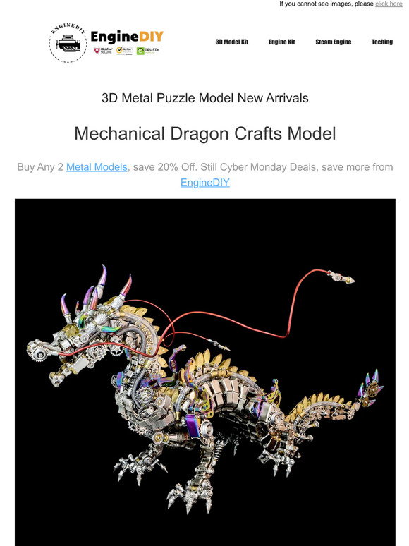 Enginediy: Amazing! Mechanical Dragon 3D Model New Arrival | Milled