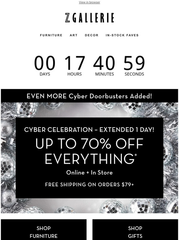 Z Gallerie: EXTENDED! One Last Day For Our Biggest Sale Of The Year ...