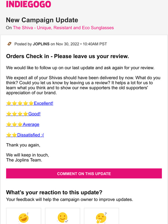 Indiegogo: 📢 Update #5 from The Shiva - Unique, Resistant and Eco ...