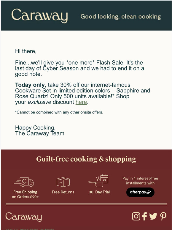 Caraway: FLASH 🚨 30% off Limited Edition Cookware Set Colors | Milled