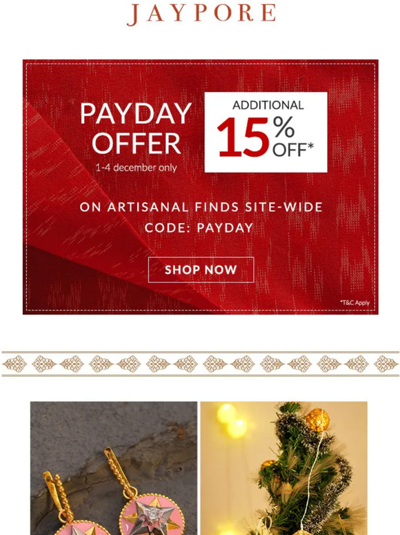 Jaypore: Payday Offer, Live Now! Additional 15% Off Site-Wide | Milled