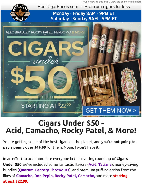 Best Cigar Prices: 🟢 Cigars Under $50 - Acid, Camacho, Rocky Patel ...
